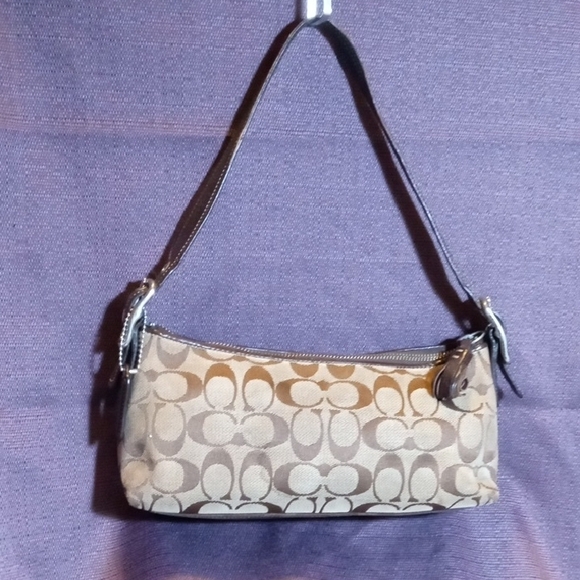 Coach | Bags | Coach Tan Shoulder Bag With Signature Monogram | Poshmark